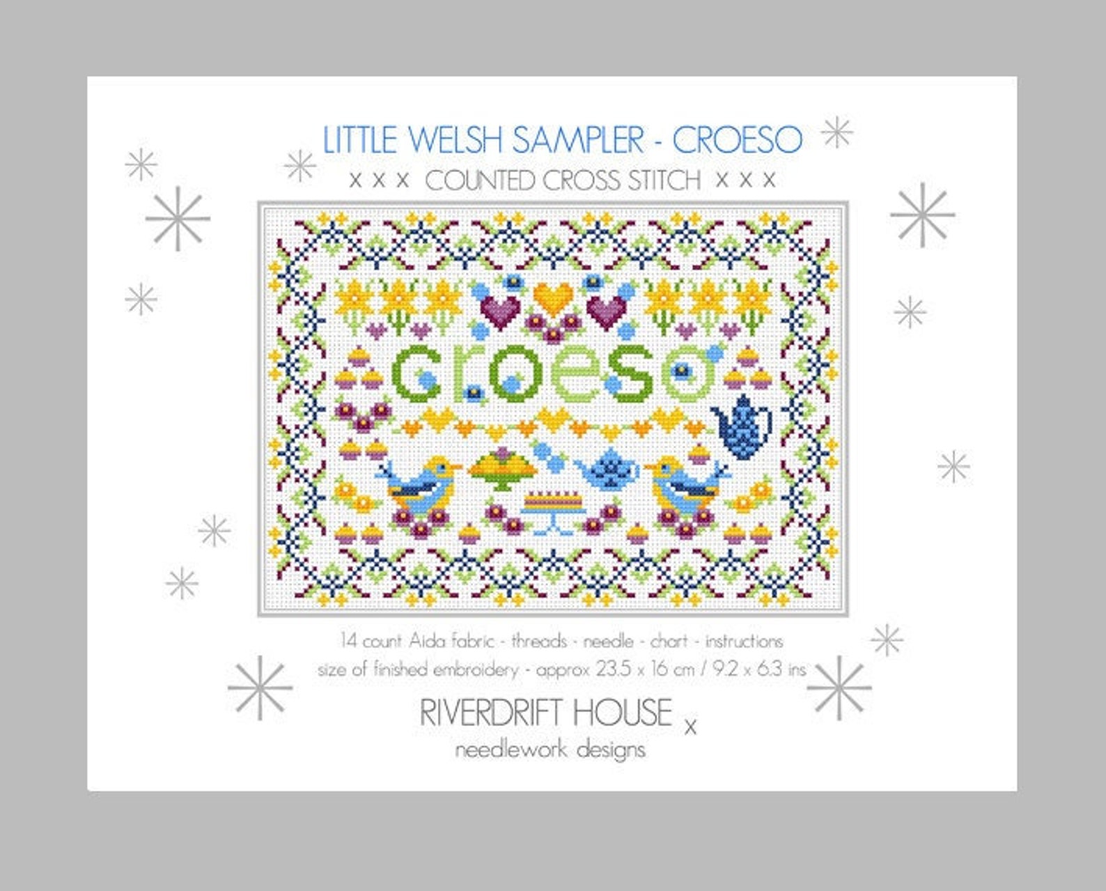 CROSS STITCH KIT Little Welsh Croeso welcome Sampler by Riverdrift ...