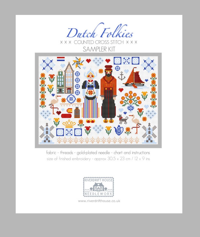 CROSS STITCH KIT Dutch Folkies Sampler by Riverdrift House - Etsy