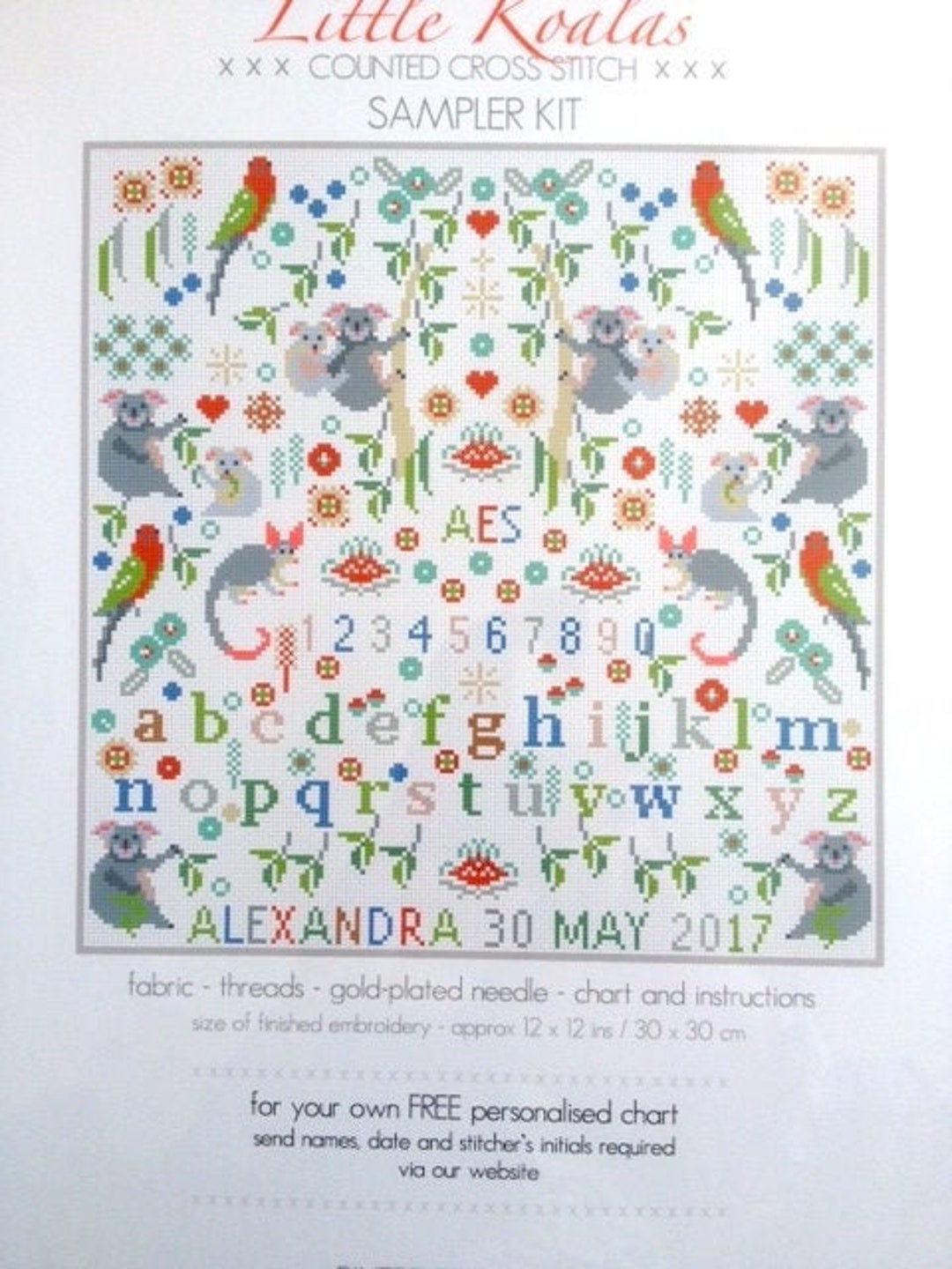 CROSS STITCH KIT Personalised Little Koalas Sampler by Riverdrift House ...