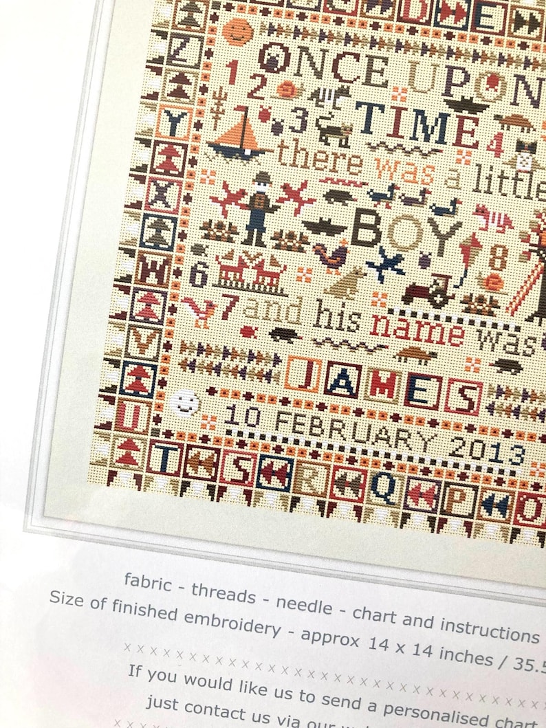 CROSS STITCH KIT Personalised Once Upon a Time Little Boy Sampler by ...