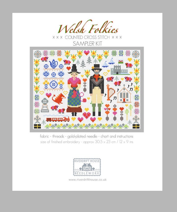 CROSS STITCH KIT Welsh Folkies Sampler by Riverdrift House - Etsy
