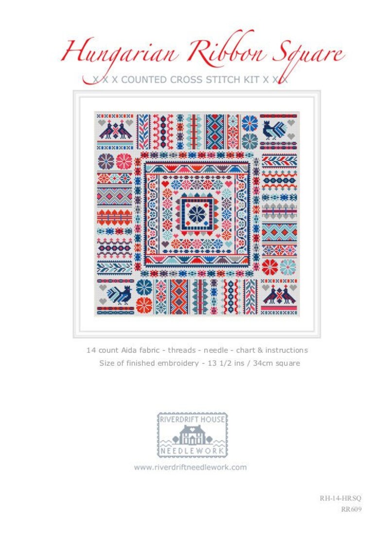 CROSS STITCH KIT Hungarian Ribbon Square Aida by Riverdrift - Etsy