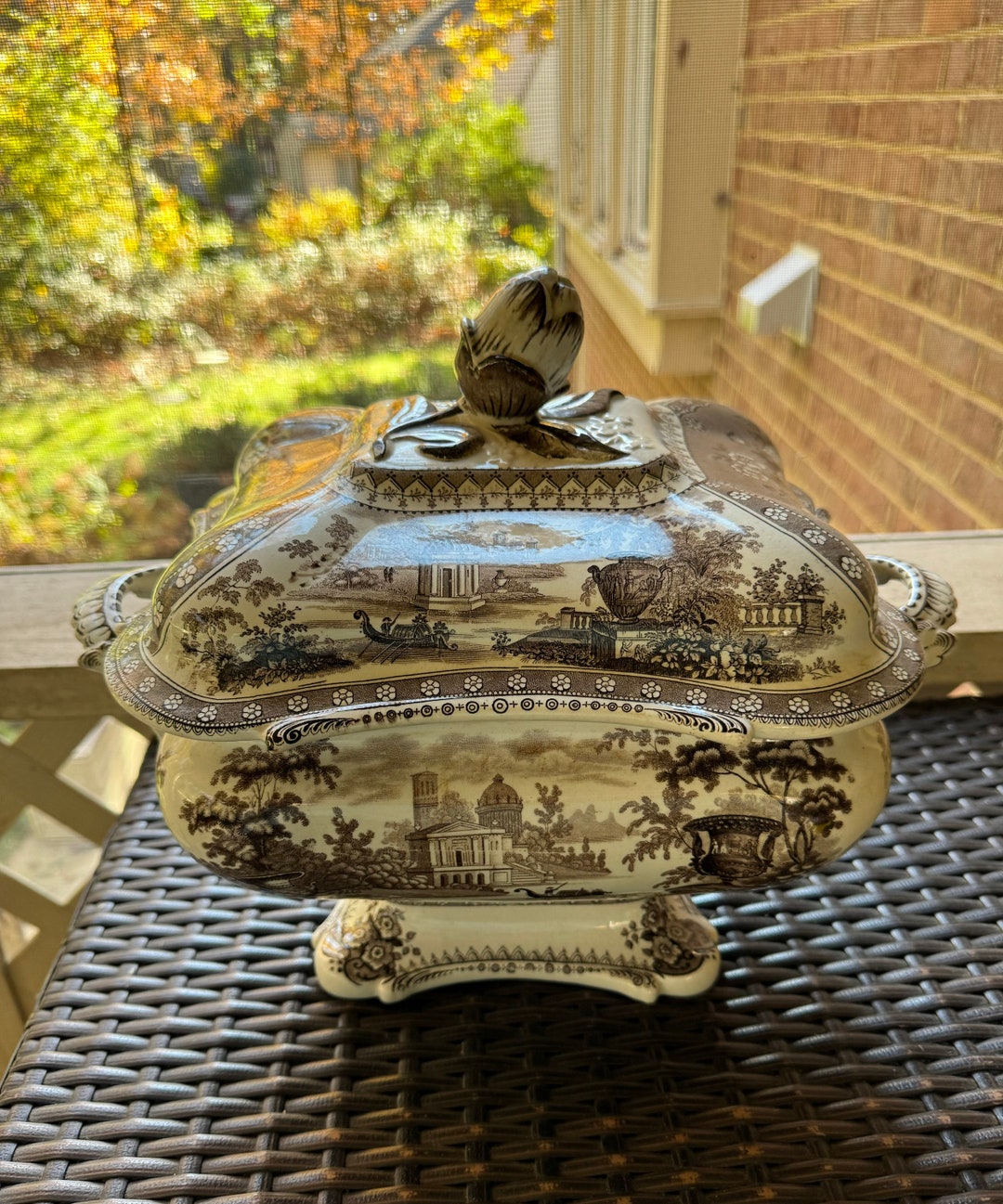 Antique Tureen Large Brown Transferware Tureen Scenic - Etsy