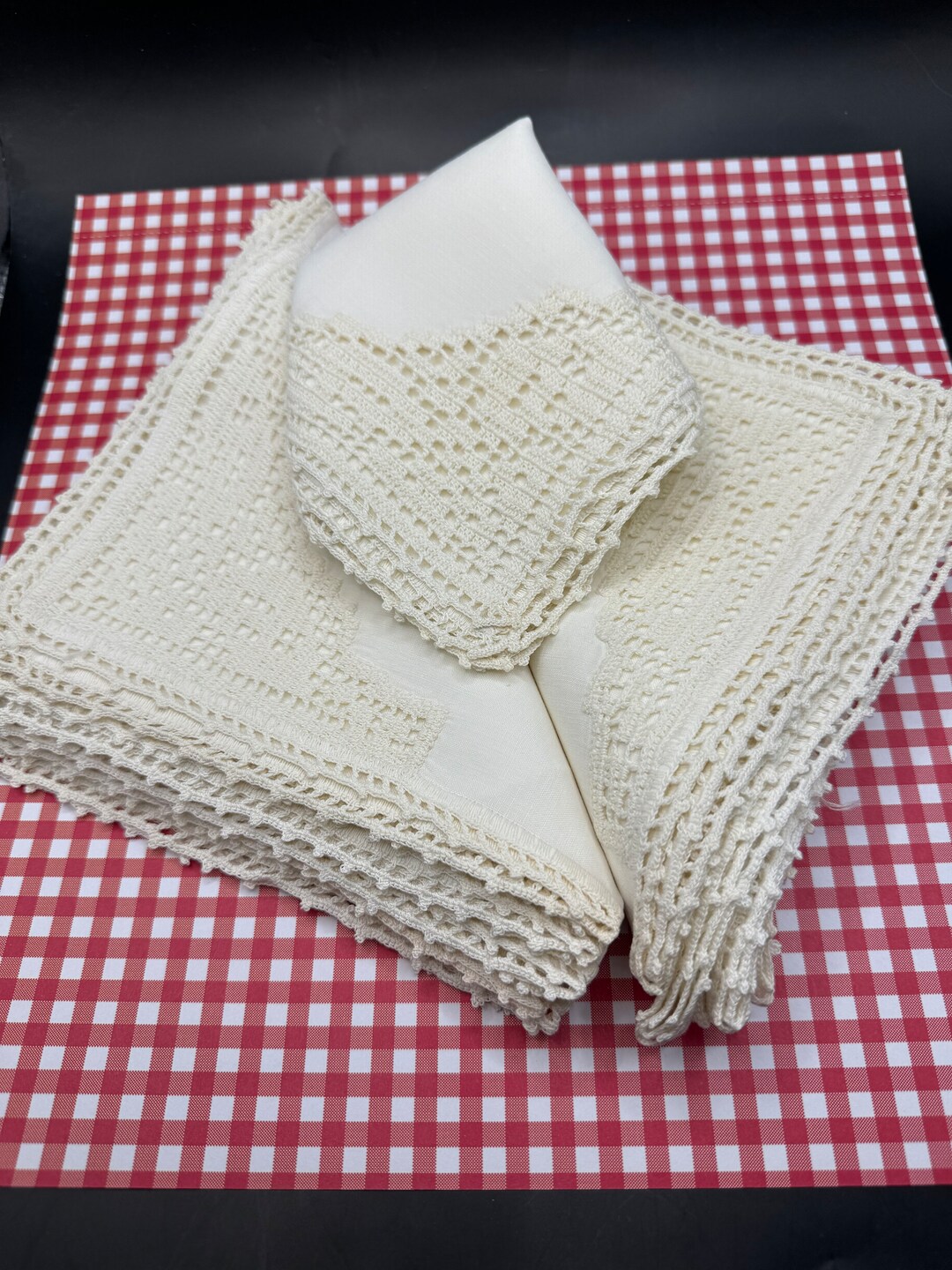 Vintage Crocheted Edge Napkins, 11 Matching Mapkins, off White Cotton ...