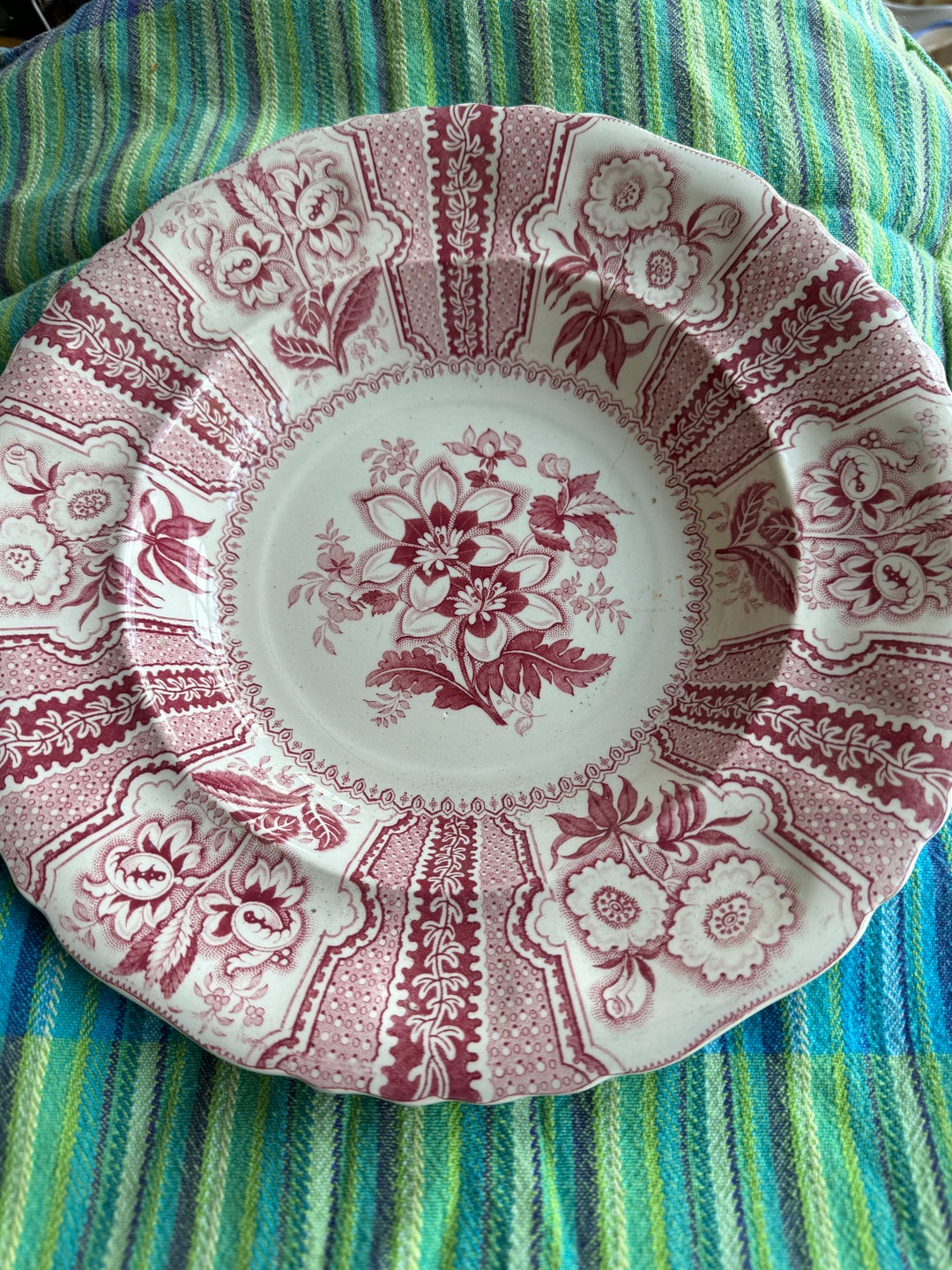 Red Transferware Plates, 10.5 Inch Pair, Amaryllis Pattern, Farmhouse ...