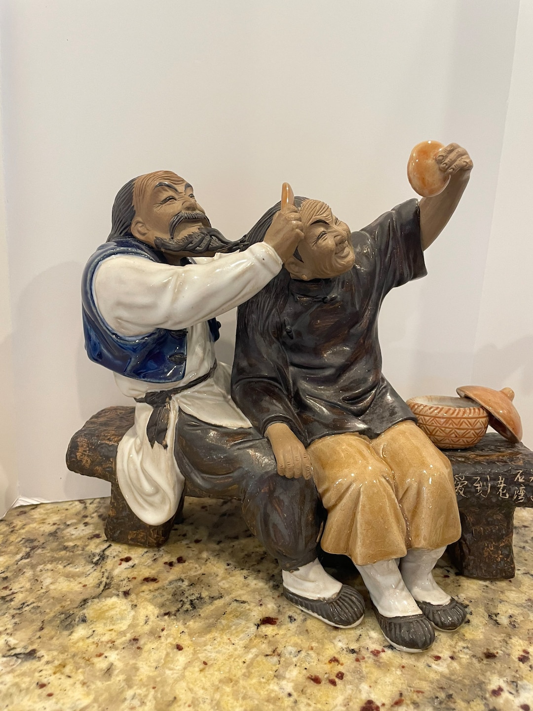 Intimate Statue of Asian Man and Woman,sculpted in Clay, Two Figures on ...
