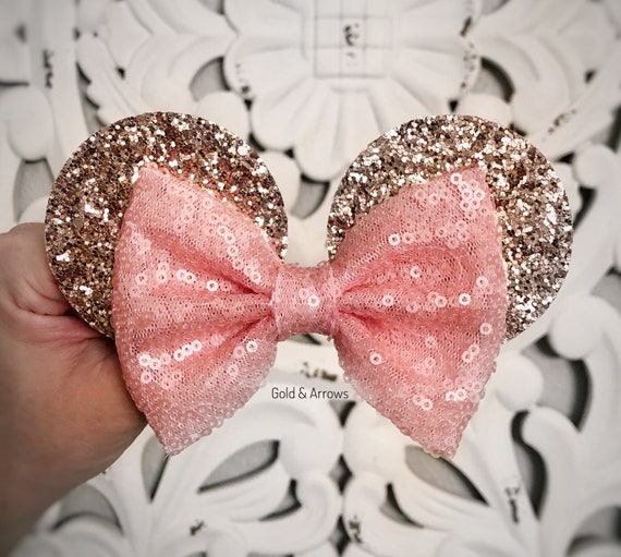 Lazo De Minnie Mouse En Oro Rosa Disney Diadema Con Lentejuelas