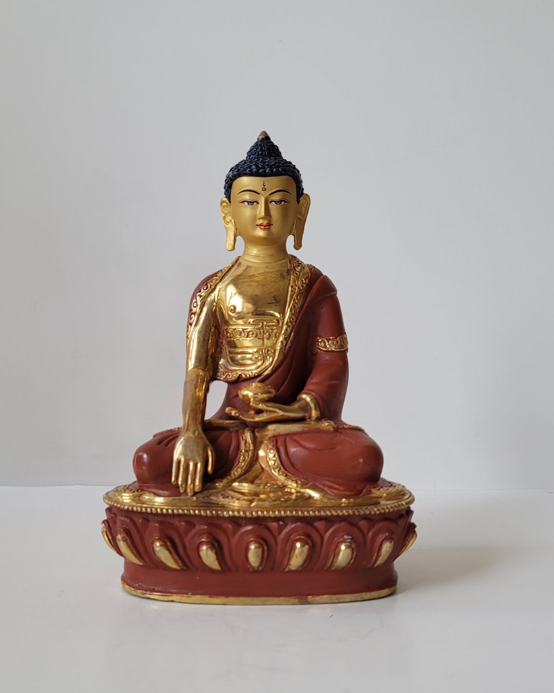 Handmade 8" Sakyamuni Buddha Statue: Gold-plated Copper, Nepal - Etsy
