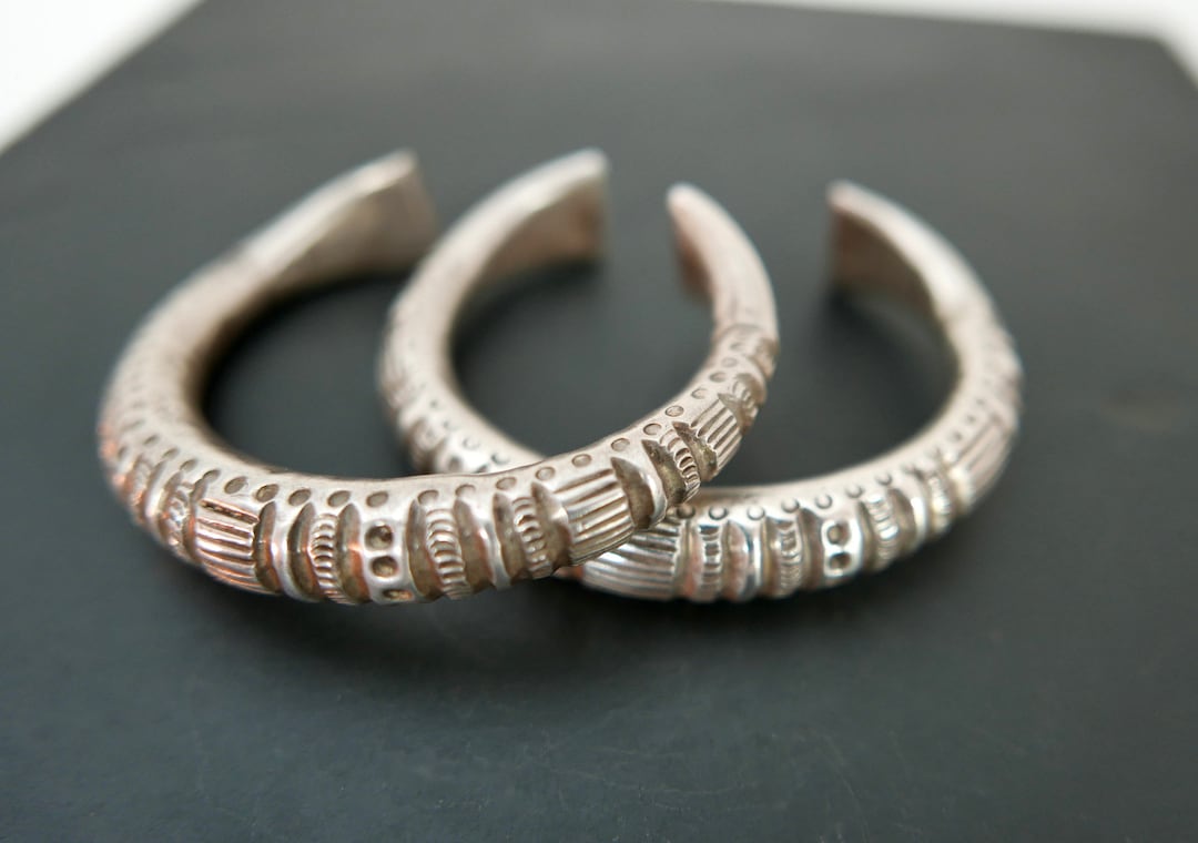 Vintage Hmong High Grade Silver Bracelets, Pair #2 Hollow Repousse ...