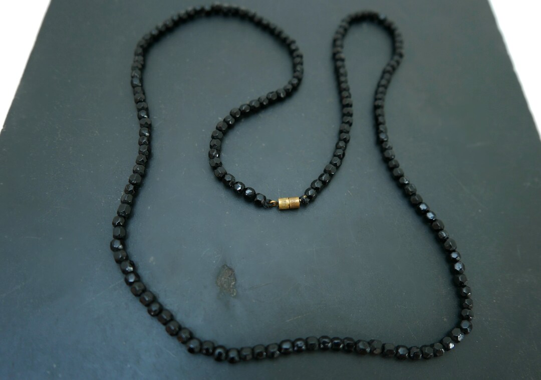 French Jet Bead Necklace, Art Deco French Faceted Small Jet Beads ...