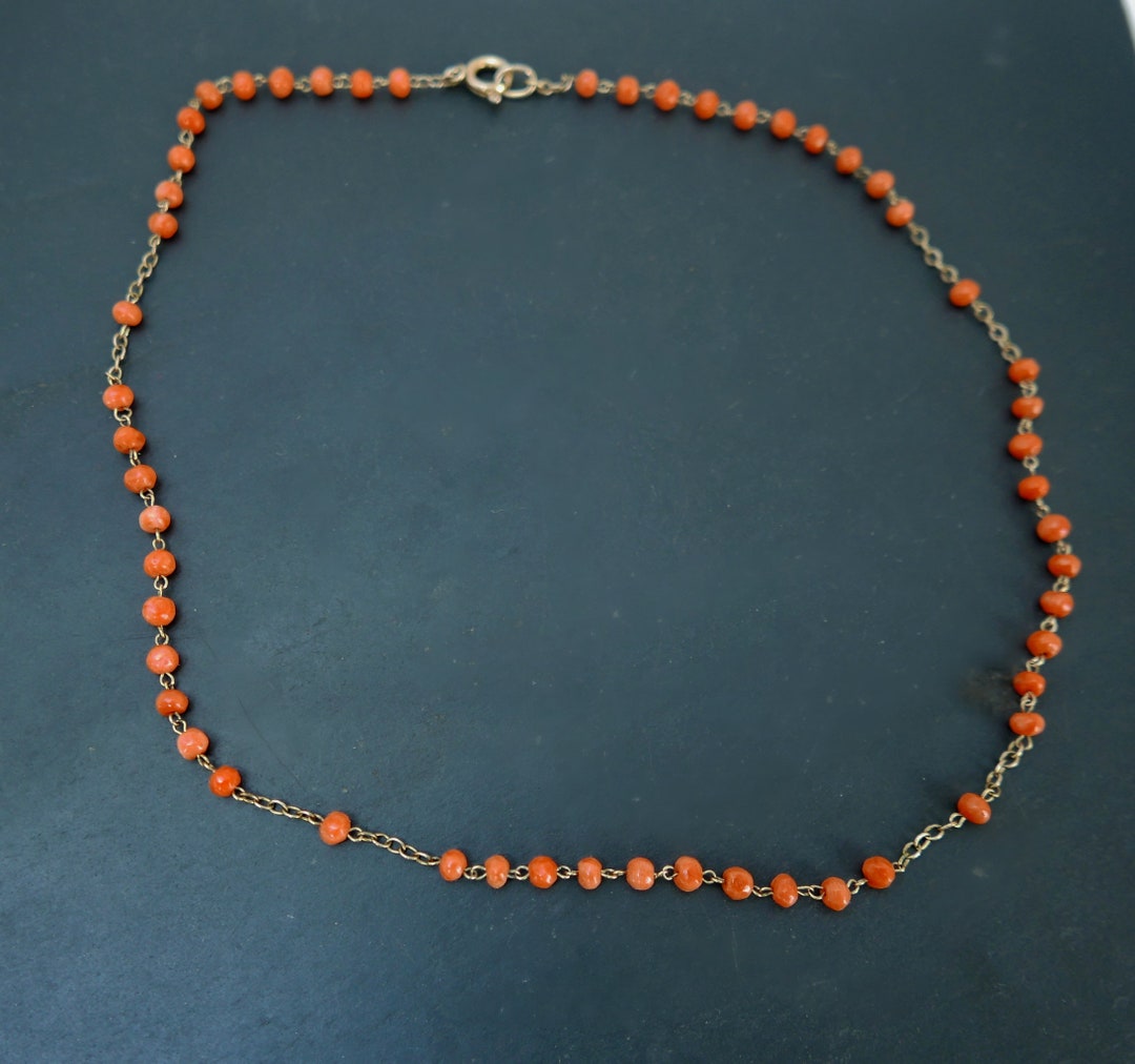 Vintage Coral Chain Necklace, Natural Coral Vermeil Chain, Re-purposed ...