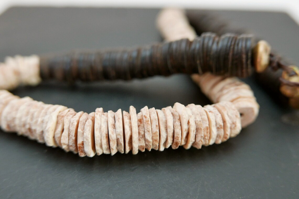 Vintage African Necklace: Ostrich Egg Shell & Coconut Heishi Beads - Etsy