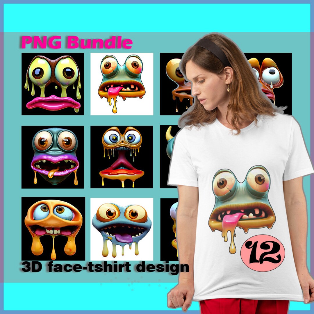 3D Face Sublimation PNG Set of 12 Vector Print PNG, SVG Caricature, for ...