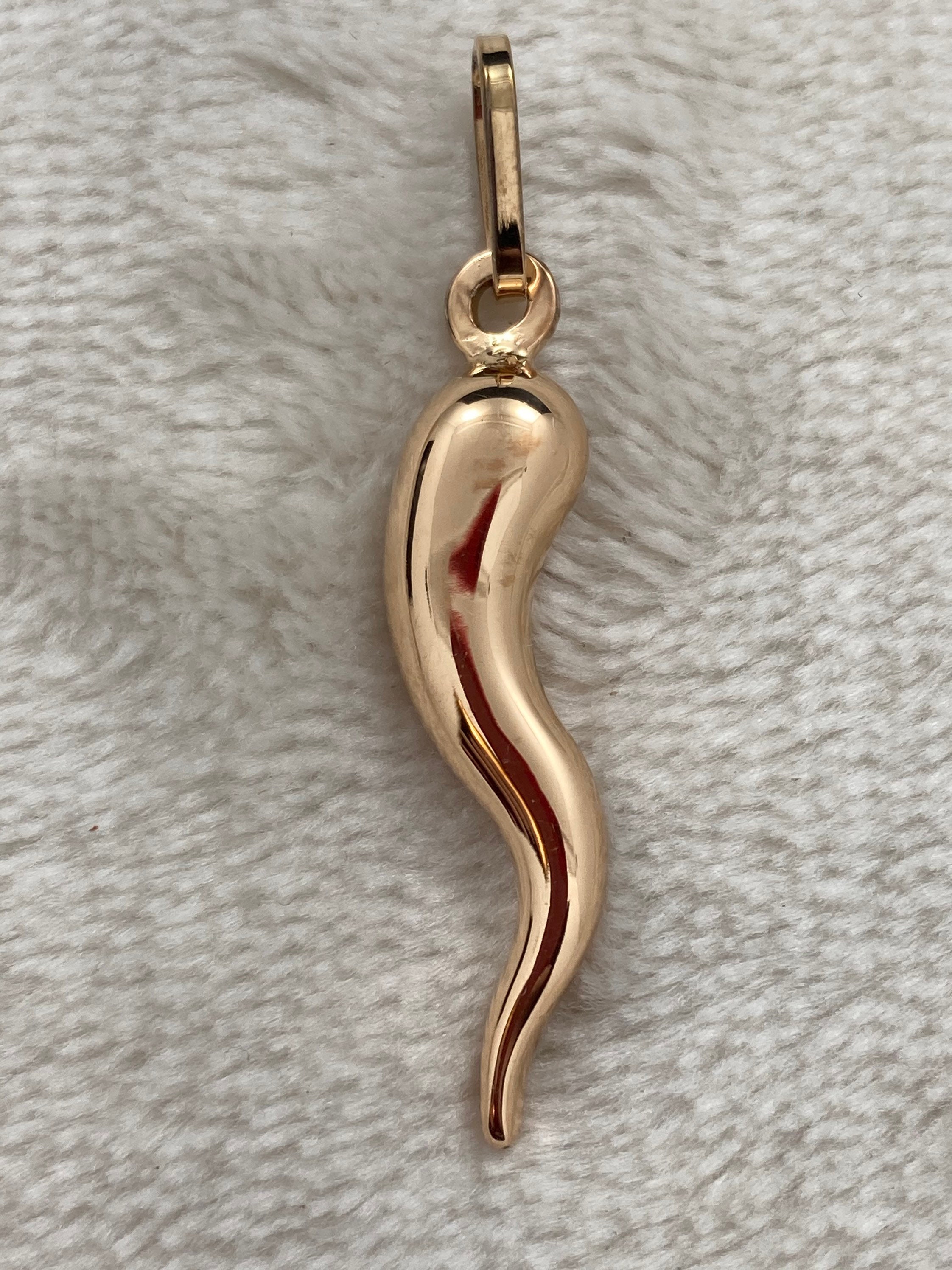 Cornicello Italian horn 33mm Pendant 14k Rose Gold solid | Etsy