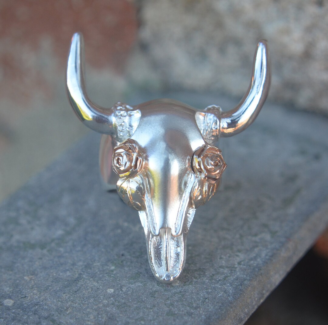 Bull Skull Ring Hand Made in SS.925 Statemen Ring Biker Ring Gypsy Ring ...