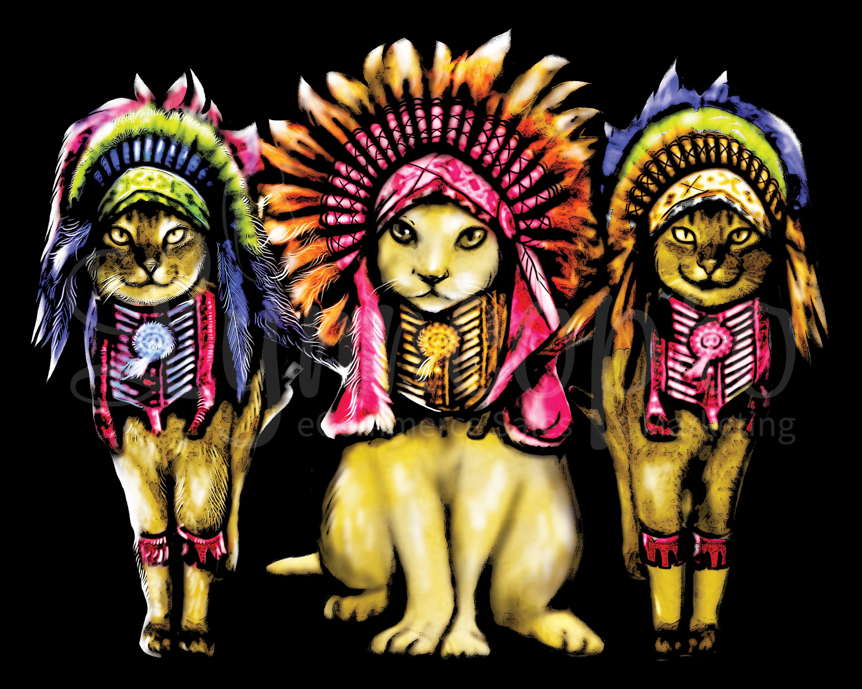 Cat Shirt, Indian Cats, Three Native American Kitty Cats Wearing Indian ...
