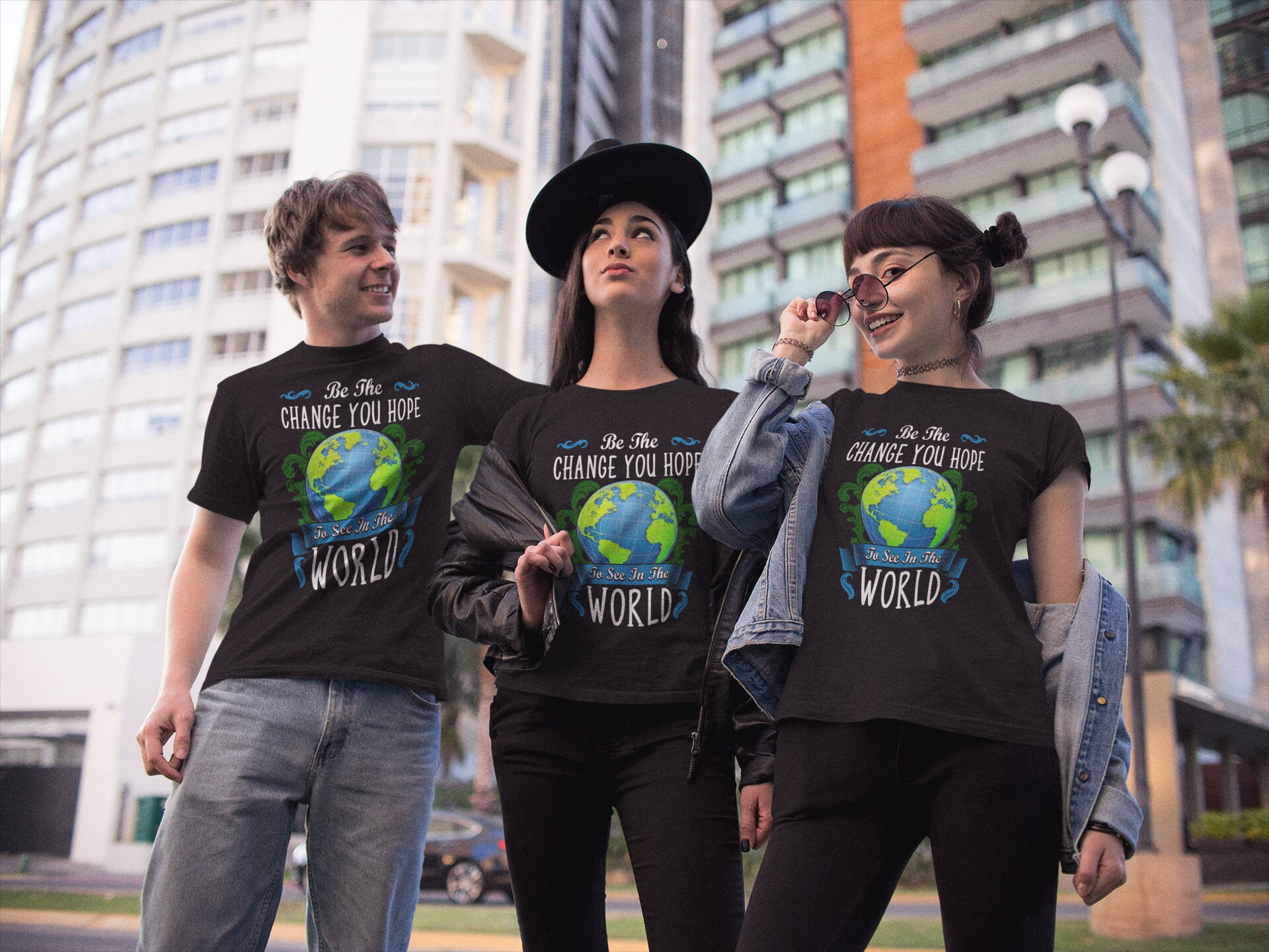 Inspirational T-shirt Design, Be the Change Uplifting Quote on a Unisex ...