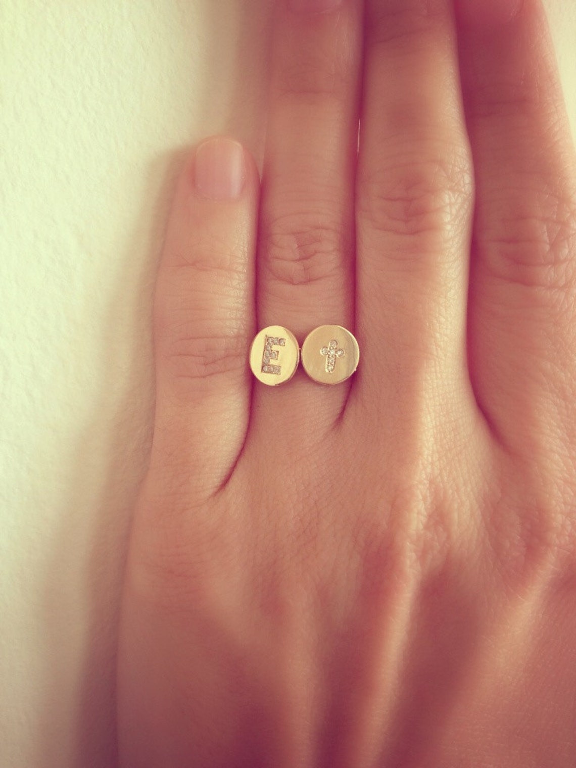 Diamond Initial Ring. 14K SOLID Gold. Initial Disc. - Etsy