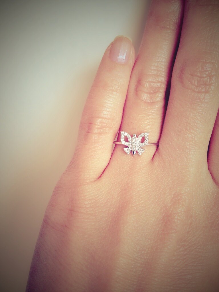 Diamond Butterfly Ring. SOLID 14K Gold. Modern Engagement | Etsy