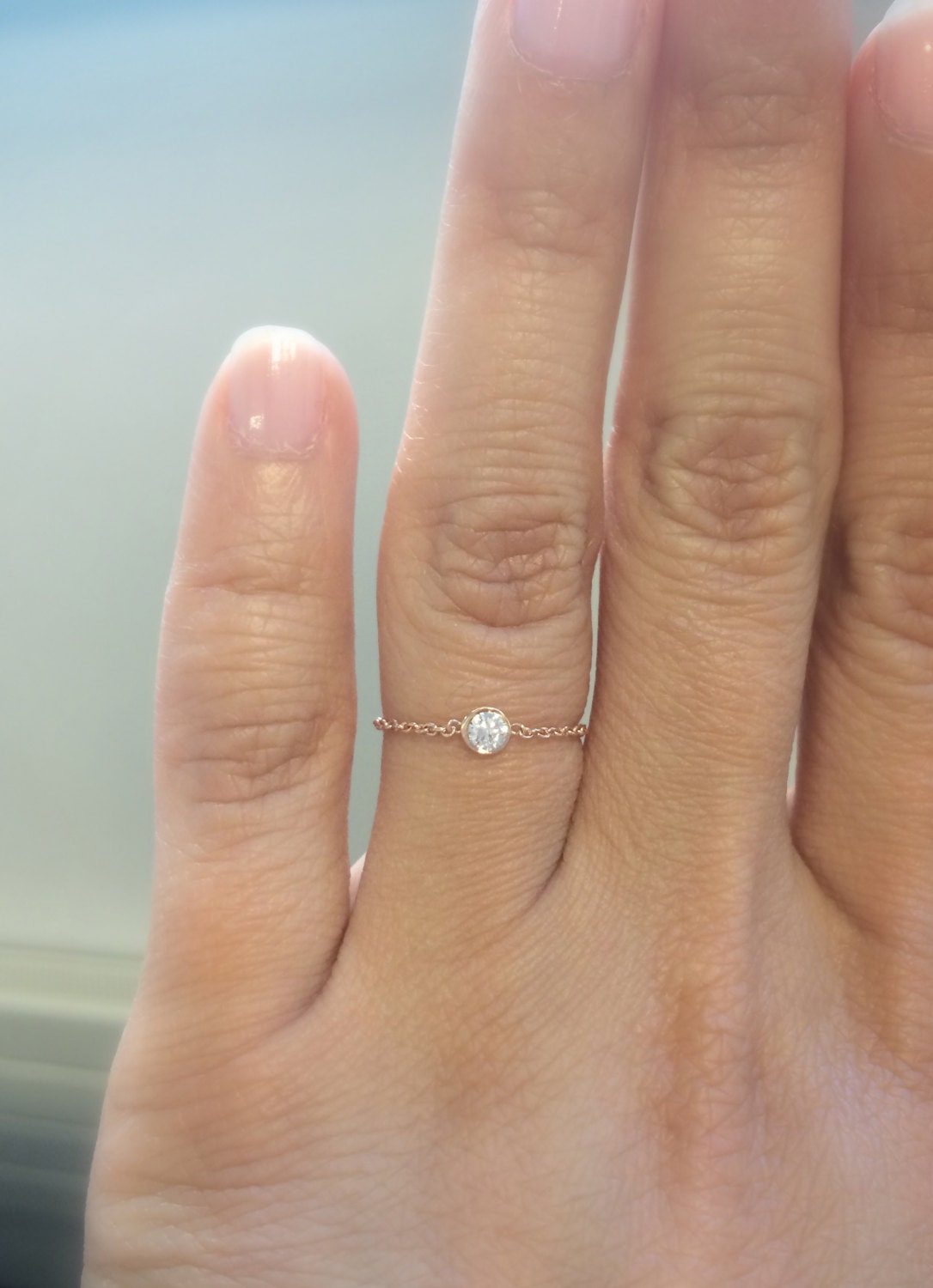 Dainty Diamond Ring .10 CT SOLID 14k Gold Diamond Chain - Etsy