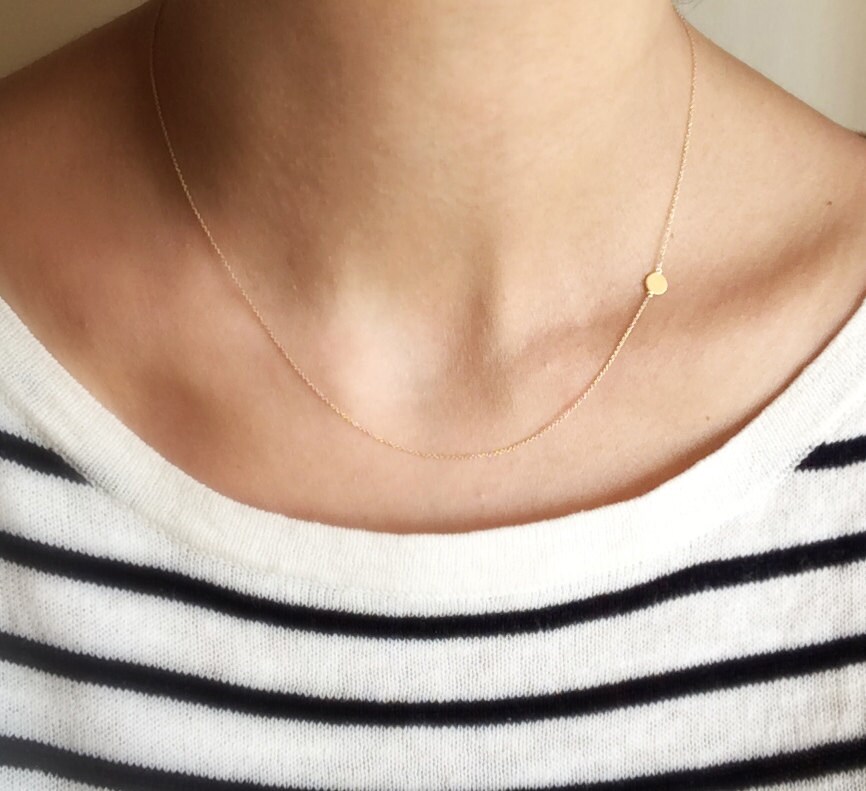 Engraving Optional. 14k SOLID Gold Mini Gold Disc Necklace - Etsy