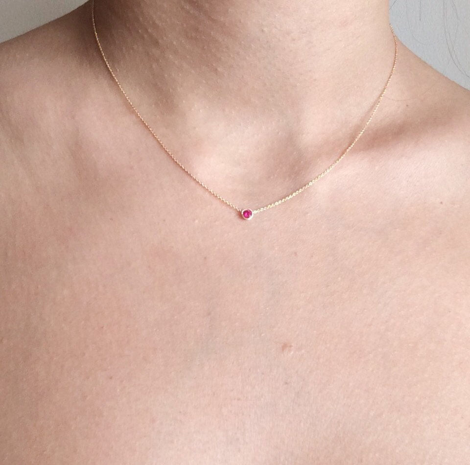 Ruby Solitaire Necklace Solid 14K Yellow Sold Ruby Bezel - Etsy Canada