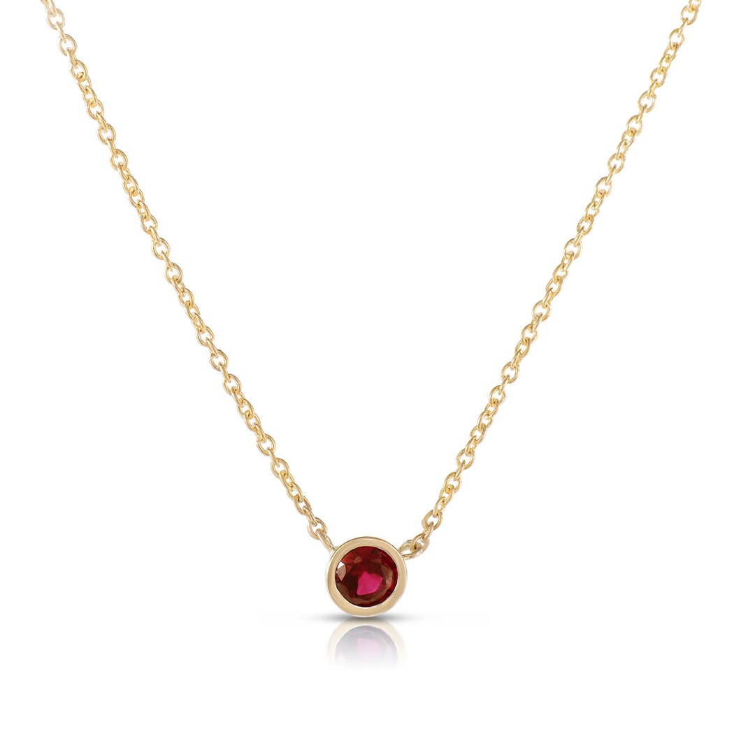 Ruby Solitaire Necklace, Solid 14K Yellow Sold, Ruby Bezel, Ruby ...
