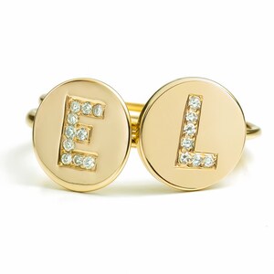 Diamond Initial Ring. 14K SOLID Gold. Initial Disc. Personalized. Letters A Z. Wedding Band ...