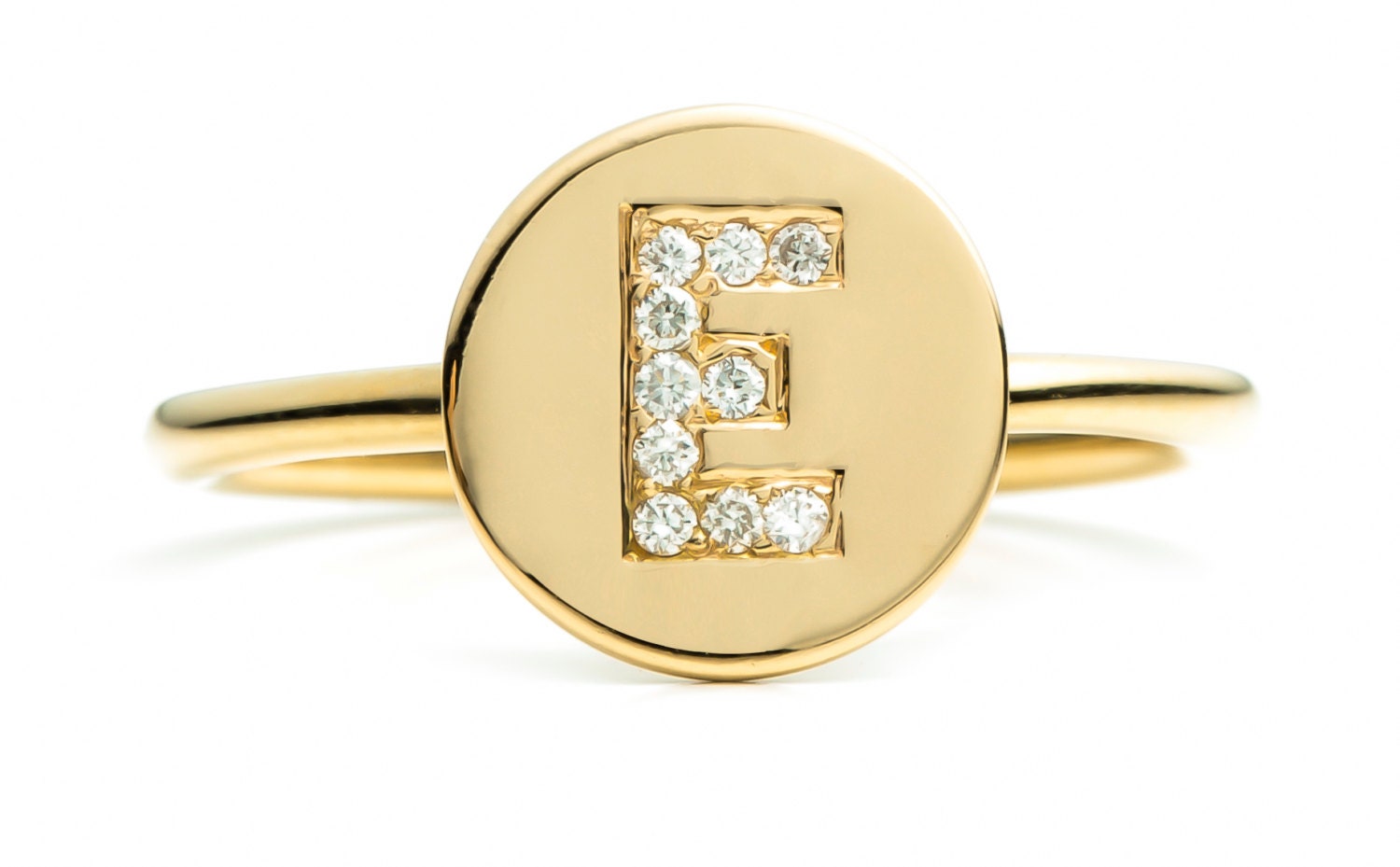 Diamond Initial Ring. 14K SOLID Gold. Initial Disc. | Etsy