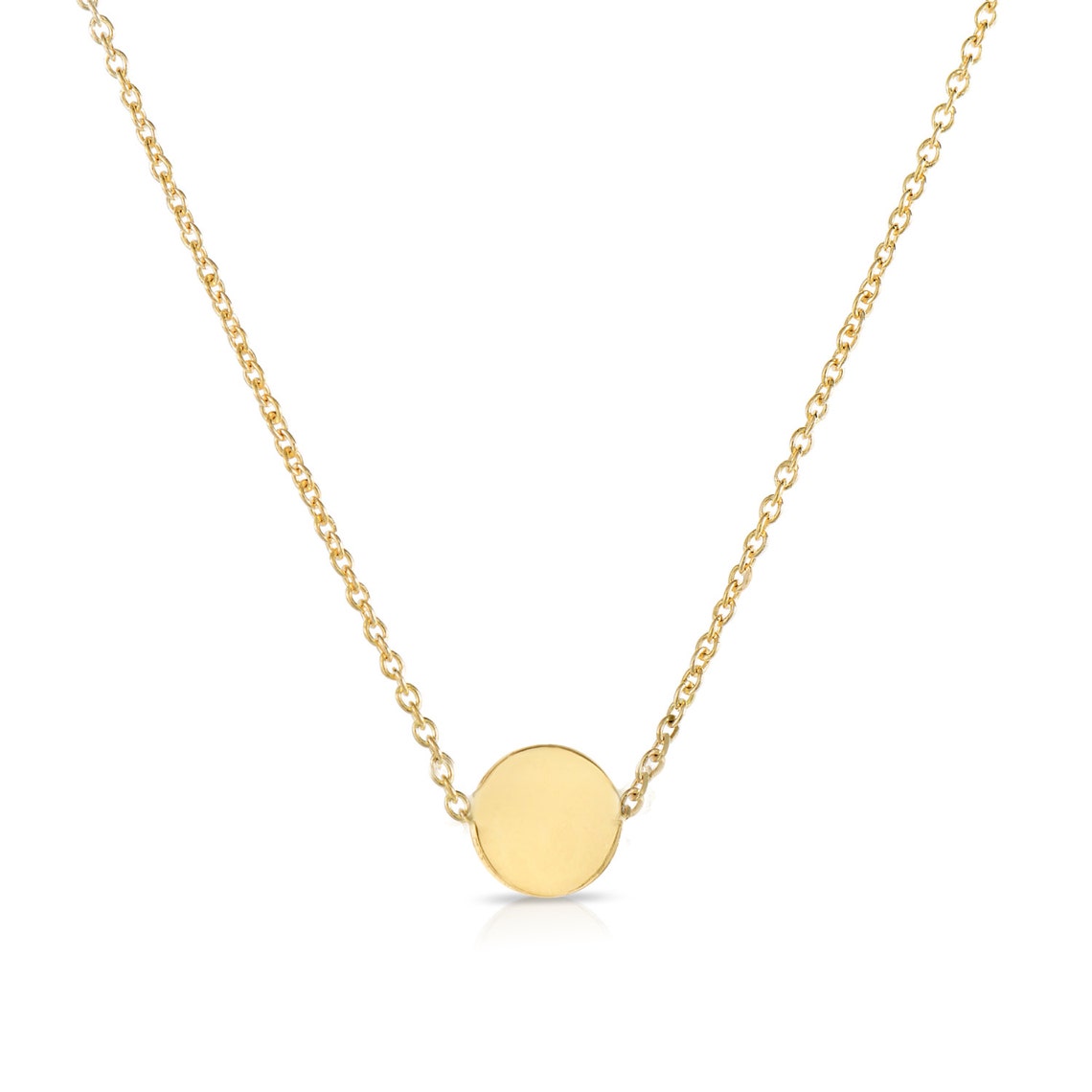 Engraving Optional. 14k SOLID Gold Mini Gold Disc Necklace - Etsy