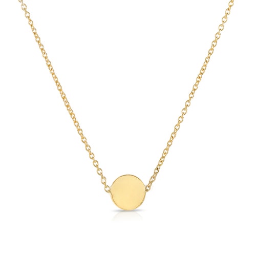 Engraving Optional. 14k SOLID Gold Mini Gold Disc Necklace | Etsy