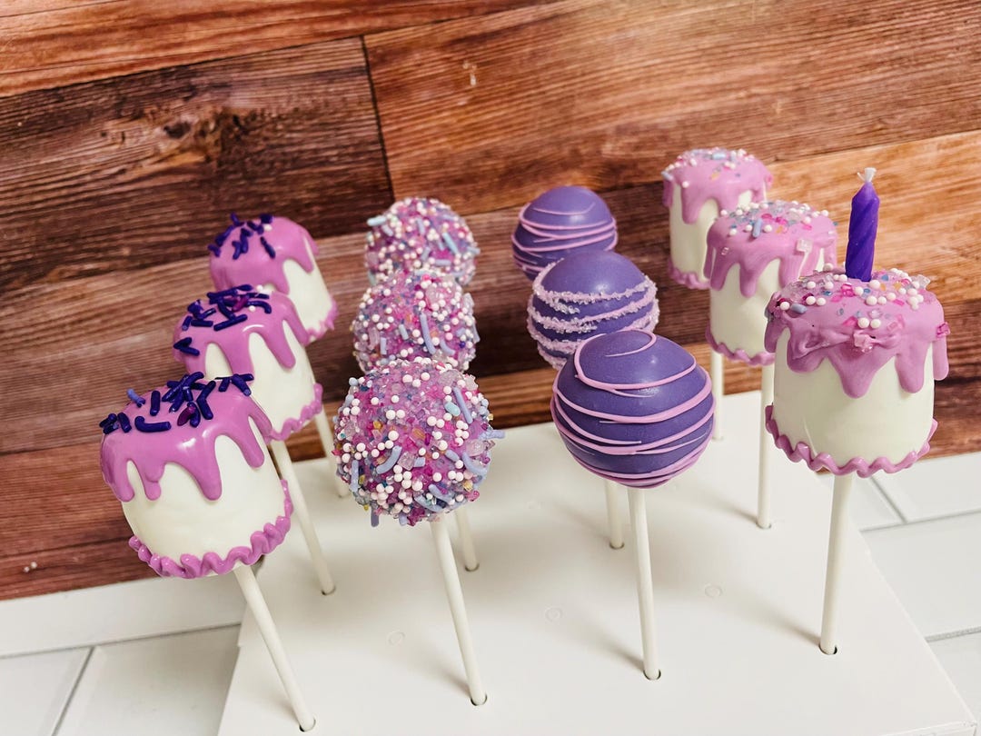 Purple Birthday Cake Pops - Etsy