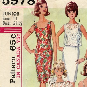 1960s Simplicity 5978 Juniors Two Piece Bathing Suit Cover-up Sheath Dress Vintage Sewing ...
