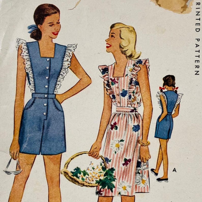 1940s Girls Ruffled Play Suit & Skirt Sewing Pattern Mccall 6860 Size ...
