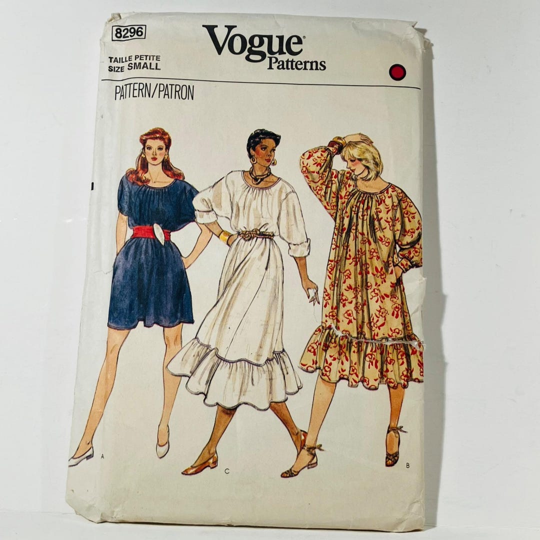 1970s Vogue 8296 Sz 8-10 Tent Dress Vintage Sewing Pattern Boho Ruffle ...