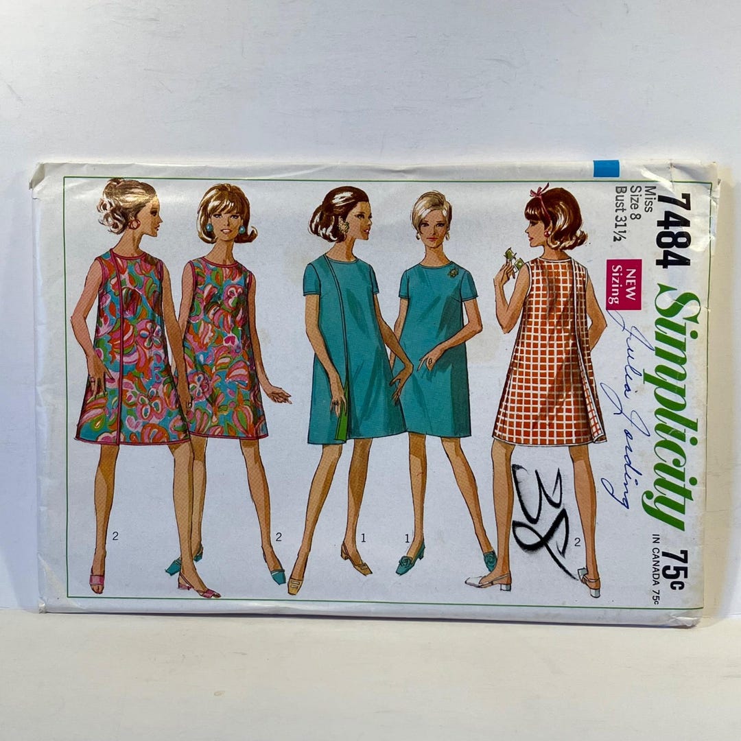 1960s Wrap Around Dress Simplicity 7484 Sewing Pattern Size 8 Bust 31.5 ...