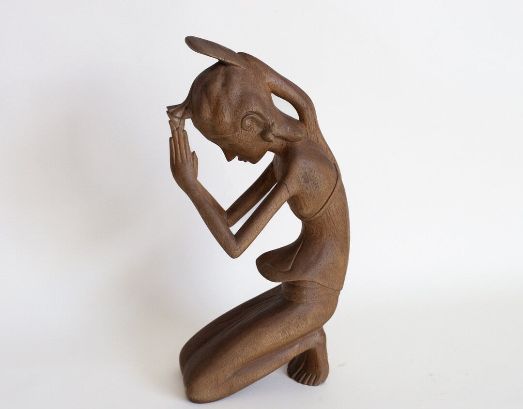 Asian Wooden Prayer Carved Statue 16x8 - Etsy