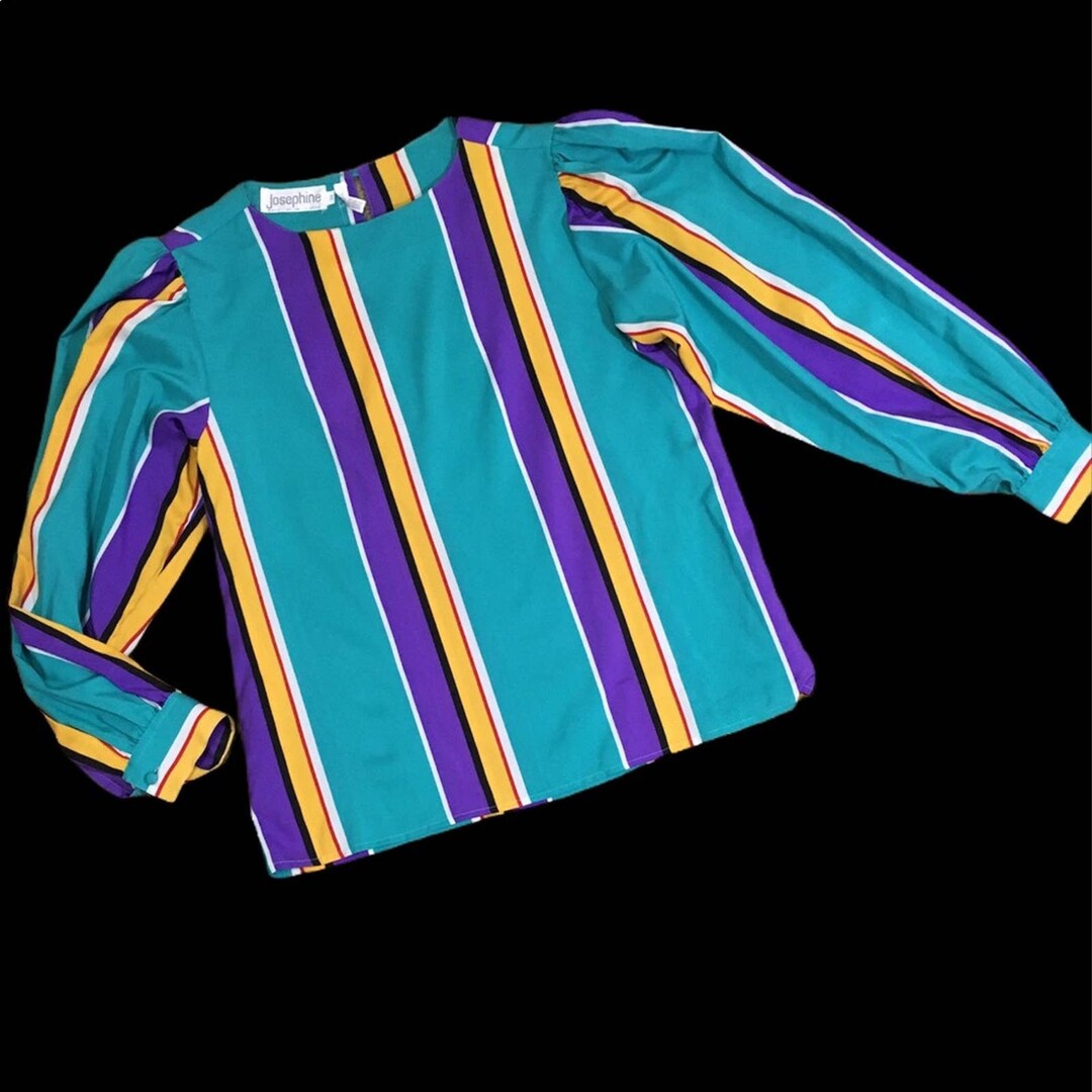 Blusa de rayas turquesas de Vtg 80 - Etsy España