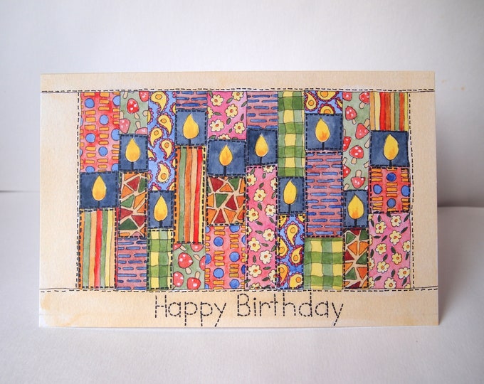 Unique Quilting Birthday Greeting Card, Hand Painted Watercolor Printed ...