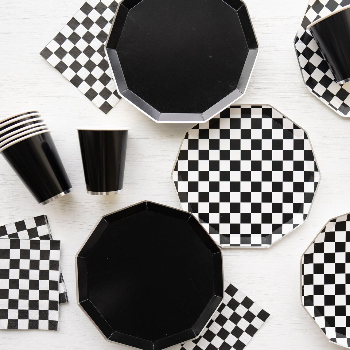 Black & White Checker Dinner Plates - Etsy