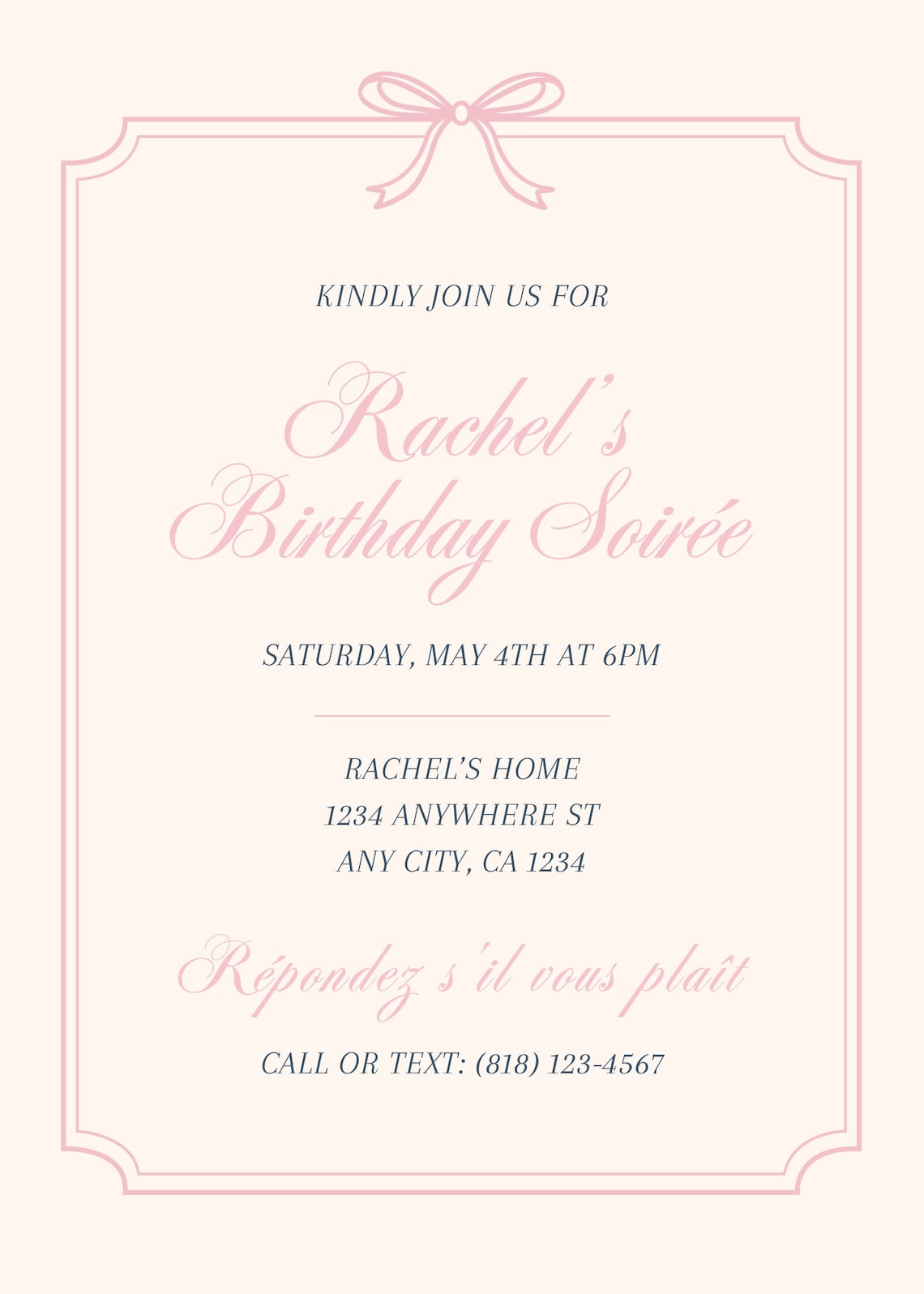 Pink Aesthetic Bow Birthday Invitation Editable Canva Download - Etsy