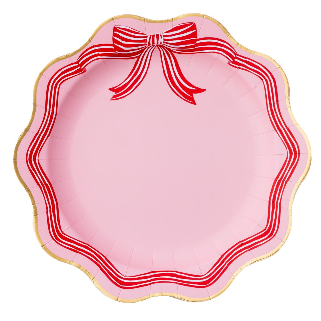 Elegant Pink Peppermint Bow Dinner Plates - Etsy