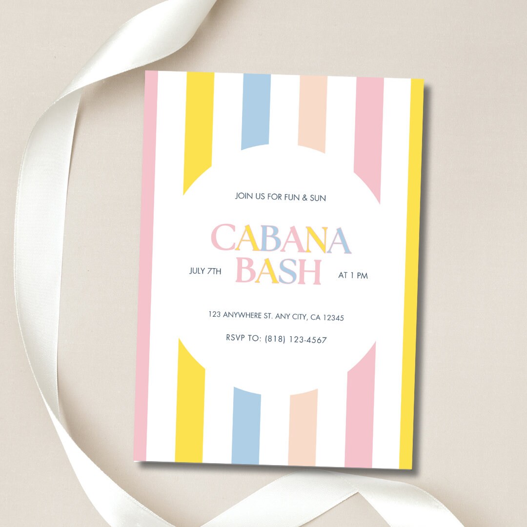Colorful Striped Cabana Party Invitation Download - Etsy