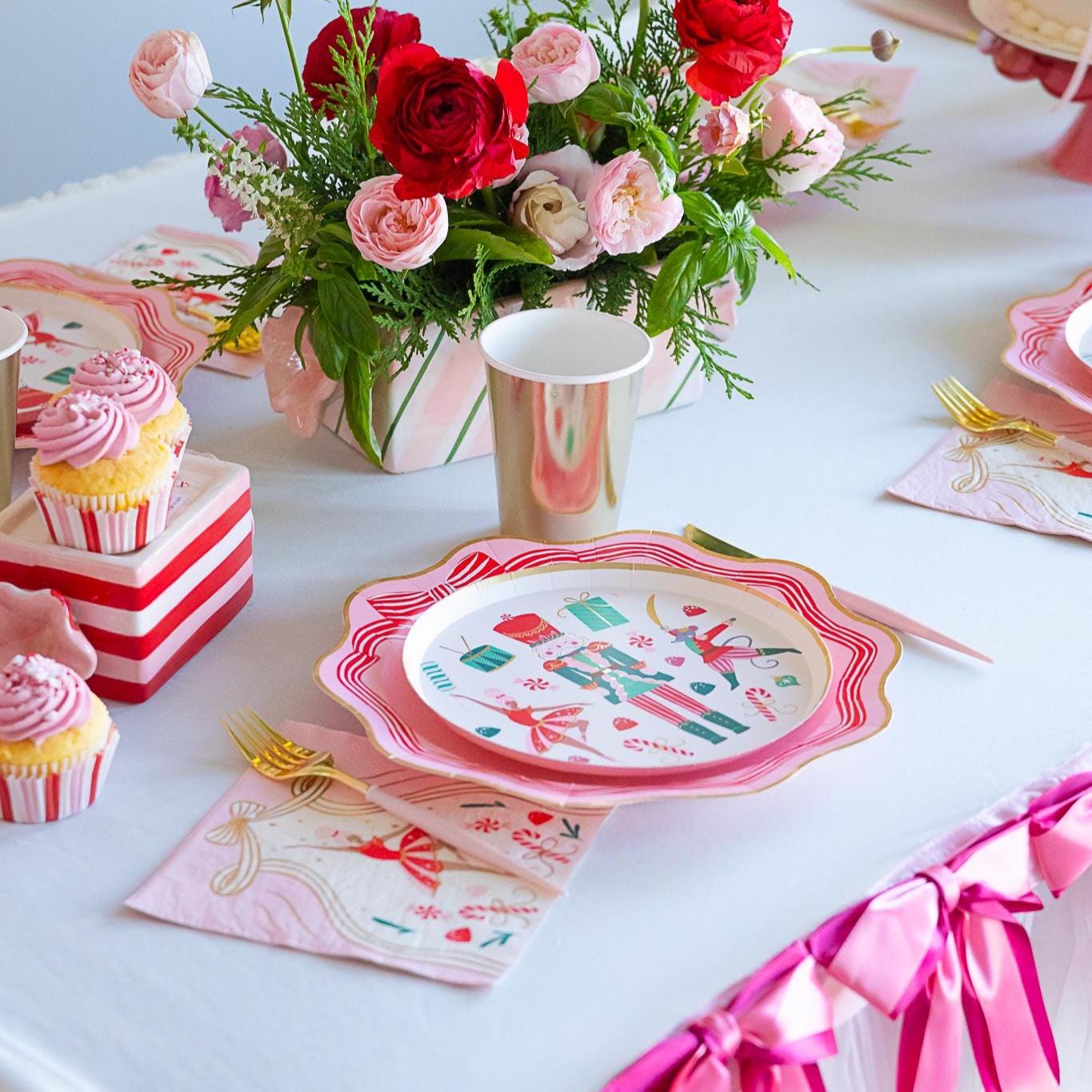 Elegant Pink Peppermint Bow Dinner Plates - Etsy