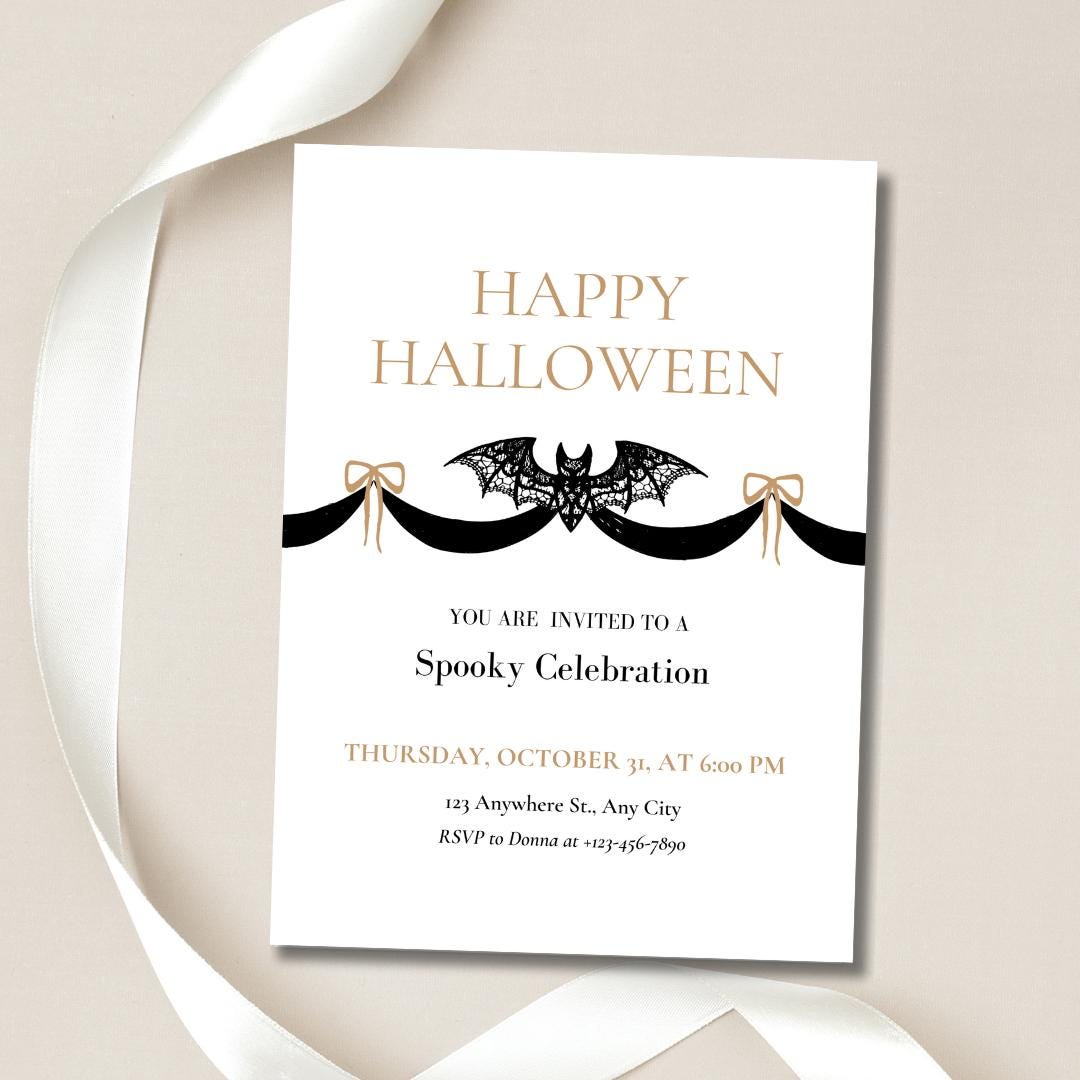 Lacy Bat Halloween Party Invitation Download - Etsy