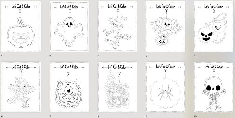Halloween " Cut & Color " 10 Pack - Printable - Etsy