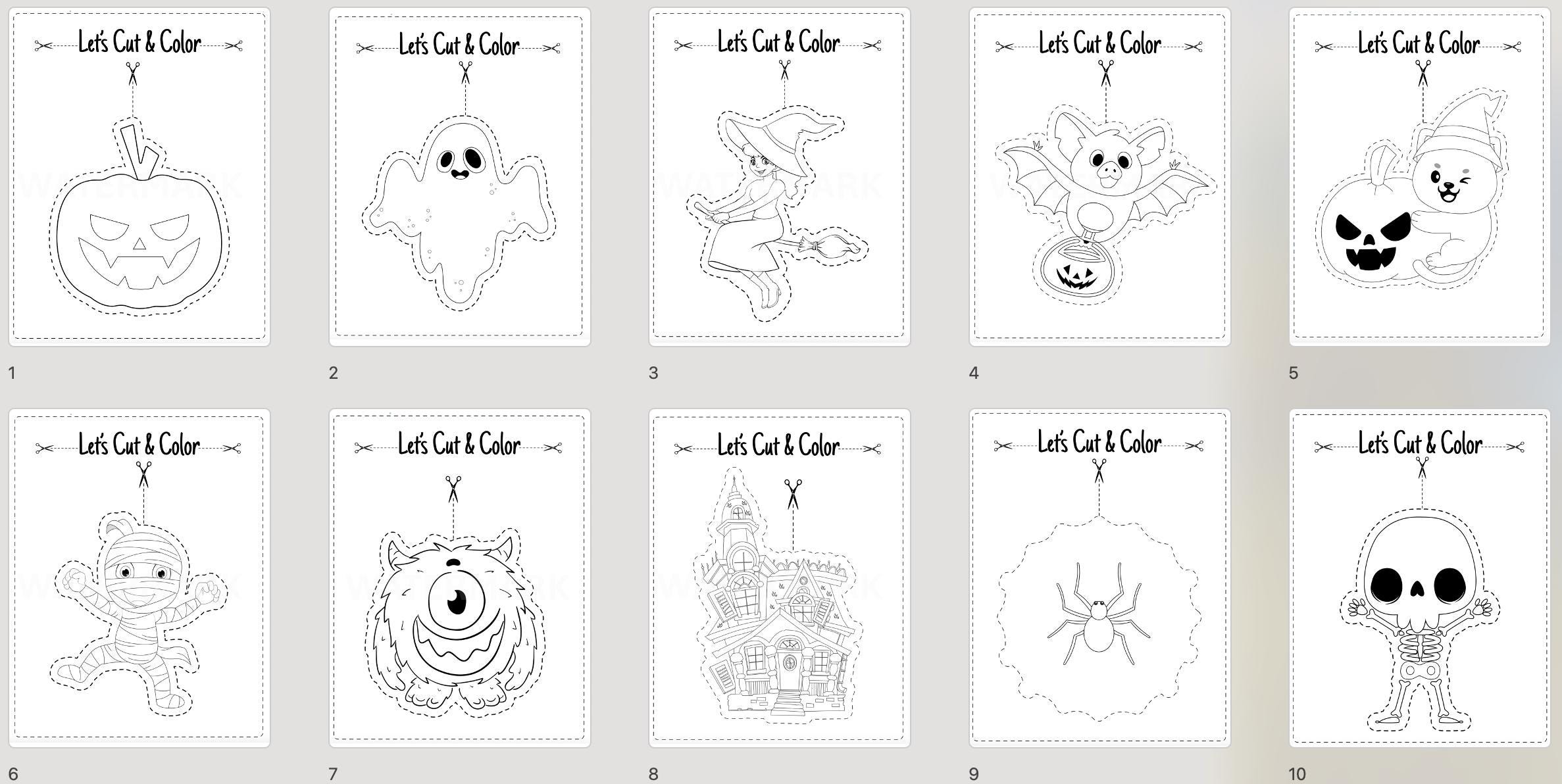 Halloween " Cut & Color " 10 Pack - Printable - Etsy