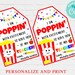 Popcorn Gift Tags, Back to School Favor Tags, First Day of School ...
