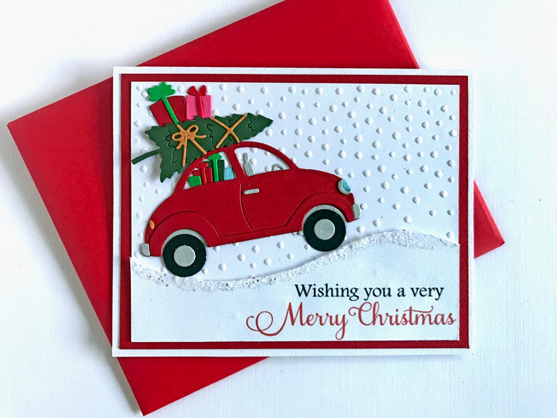 Car Christmas Cards Holiday Cards Embossed Christmas Card | Etsy
