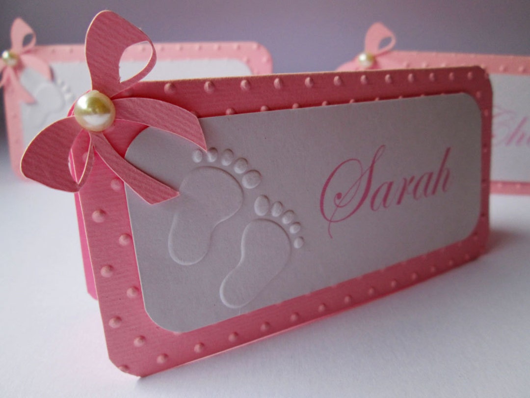 10 Personalized Pink Girl Baby Shower Place Cards, Name Cards, Food ...